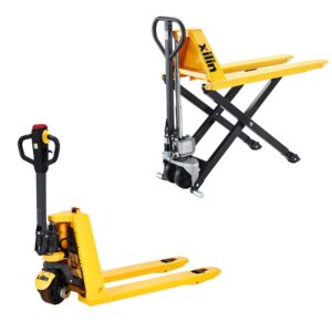 xilin electric powered pallet jack 3300lbs lithium battery mini type walkie pallet truck 48"x27" fork size and manual pallet jack high lift truck hand scissor pallet truck 45" lx27“w 2200lbs