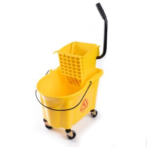 Matthew Cleaning Commercial Mop Bucket INCL.2 Pack Mop Head with Side Press Wringer On Wheels,Heavy Duty Tandem Portable Floor Cleaning Wavebrake,Ideal for Household,Industrial,Restaurant,38 Quart