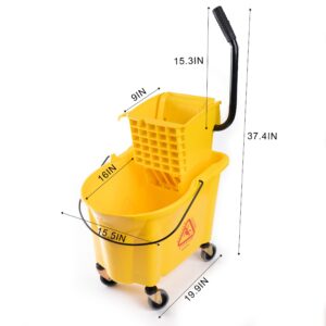 Matthew Cleaning Commercial Mop Bucket INCL.2 Pack Mop Head with Side Press Wringer On Wheels,Heavy Duty Tandem Portable Floor Cleaning Wavebrake,Ideal for Household,Industrial,Restaurant,38 Quart