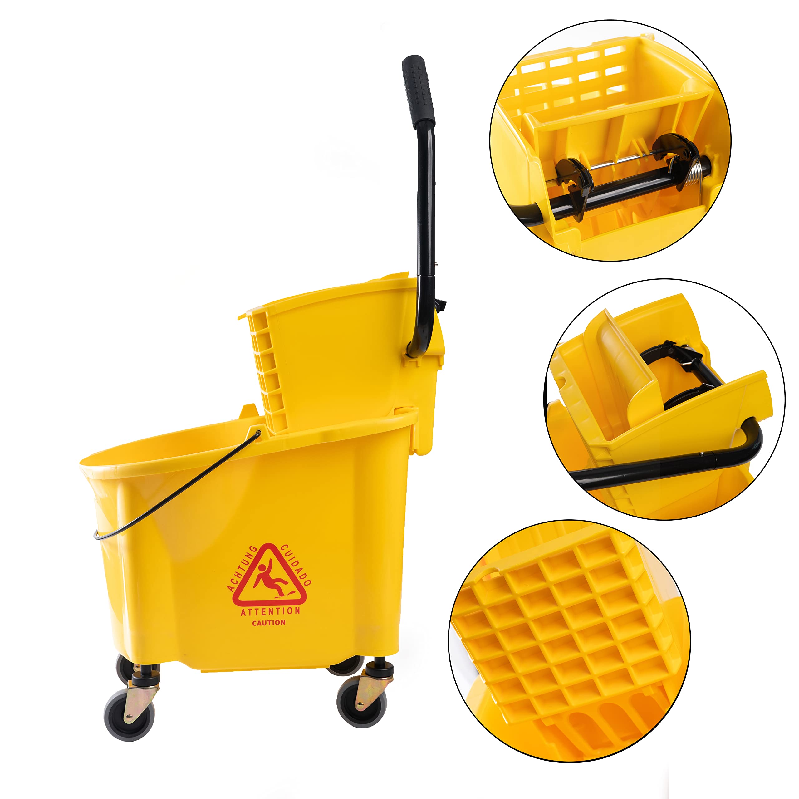 Matthew Cleaning Commercial Mop Bucket INCL.2 Pack Mop Head with Side Press Wringer On Wheels,Heavy Duty Tandem Portable Floor Cleaning Wavebrake,Ideal for Household,Industrial,Restaurant,38 Quart