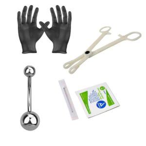 satix navel piercing kit - 14g belly button ring 7/16" titanium belly ring 8mm ball with 13g belly piercing needles, a-lcoholpad, gloves, forceps clamp tool kit for women men