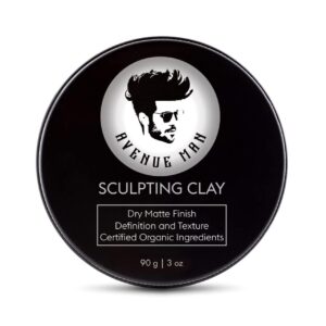 avenue man hair clay for men - matte finish sculpting clay - strong hold, maximum definition and textured control - for all hair types - infused with beeswax, kaolin clay and argan oil - 3.0oz/90g