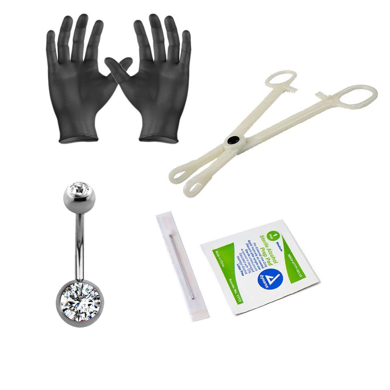 Satix Belly Piercing Kit - 14G Titanium Belly Button Ring 7/16" 8mm and 5mm Gem Ball Navel Ring with Navel Piercing Needle, A-lcoholPad, Gloves, Forceps Clamp Tool Kit for Women Men