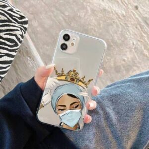 clear crown medical nurse themed phone case fits iphone 12 mini, smaller screen blue surgical nursing small cover hospital health medicine caregiver rn