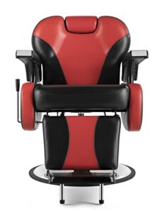 salonsunny black & red styling salon spa reclining chair all purpose barbering chair professional vintage heavy duty equipment