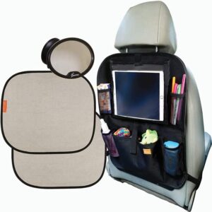 toddler car kit 4 piece, ezy-baby mirror, back seat touch screen tablet holder with pockets organizer, 2-car window sun visor shades