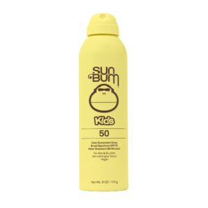 sun bum kids spf 50 sunscreen clear body spray | broad spectrum water-resistant sunblock with vitamin e | wet or dry skin application | hawaii 104 act compliant (octinoxate & oxybenzone free) | 6 oz