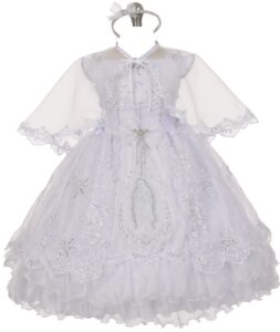 blunight collection virgin mary embroidery off shoulder baby infant girl baptism christening dress (tr40k1) white 0