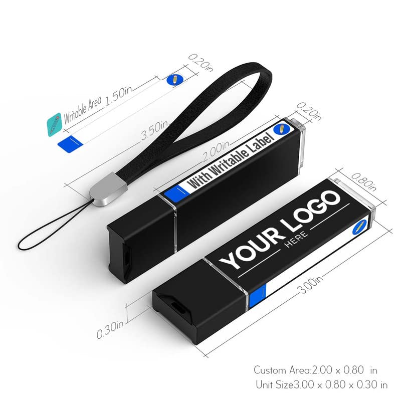 Customized USB Flash Drive Personalized Memory Stick with Writable Labels Logo Printed Jump Drive 8GB 100 PACK