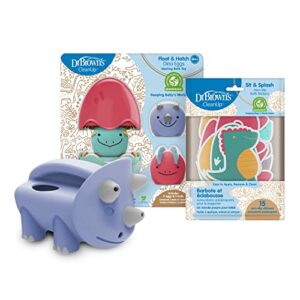 dr. brown's cleanup bath time essentials, sit & splash non-slip dino bath stickers, float & hatch dino eggs nesting bath toy, and pour & roar watering can, 6m+, bpa free, certified plastic neutral