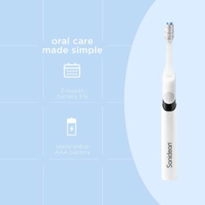 Soniclean 4U Sonic Electric Toothbrush for Adults, Black, Battery Powered, Dual Cleaning Modes, Refillable Brush Heads, Multi-Use Travel Cover