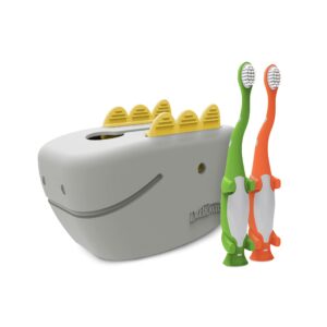 dr. brown's baby and toddler toothbrush, green and orange dinosaur 2-pack, 1-4 years, and cleanup dino-soft baby bath spout cover, toddler bathtub safety for kids, bpa free, certified plastic neutral