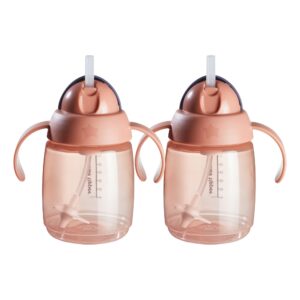 tommee tippee superstar weighted straw cup for toddlers, 6 months+, 10oz, shake and spill-proof, antimicrobial straw, pack of 2, pink