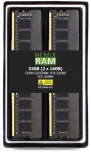 nemix ram 32gb (2x16gb) ddr4 3200mhz pc4-25600 2rx8 1.2v 288-pin ecc unbuffered udimm kit compatible with dell poweredge t150 server