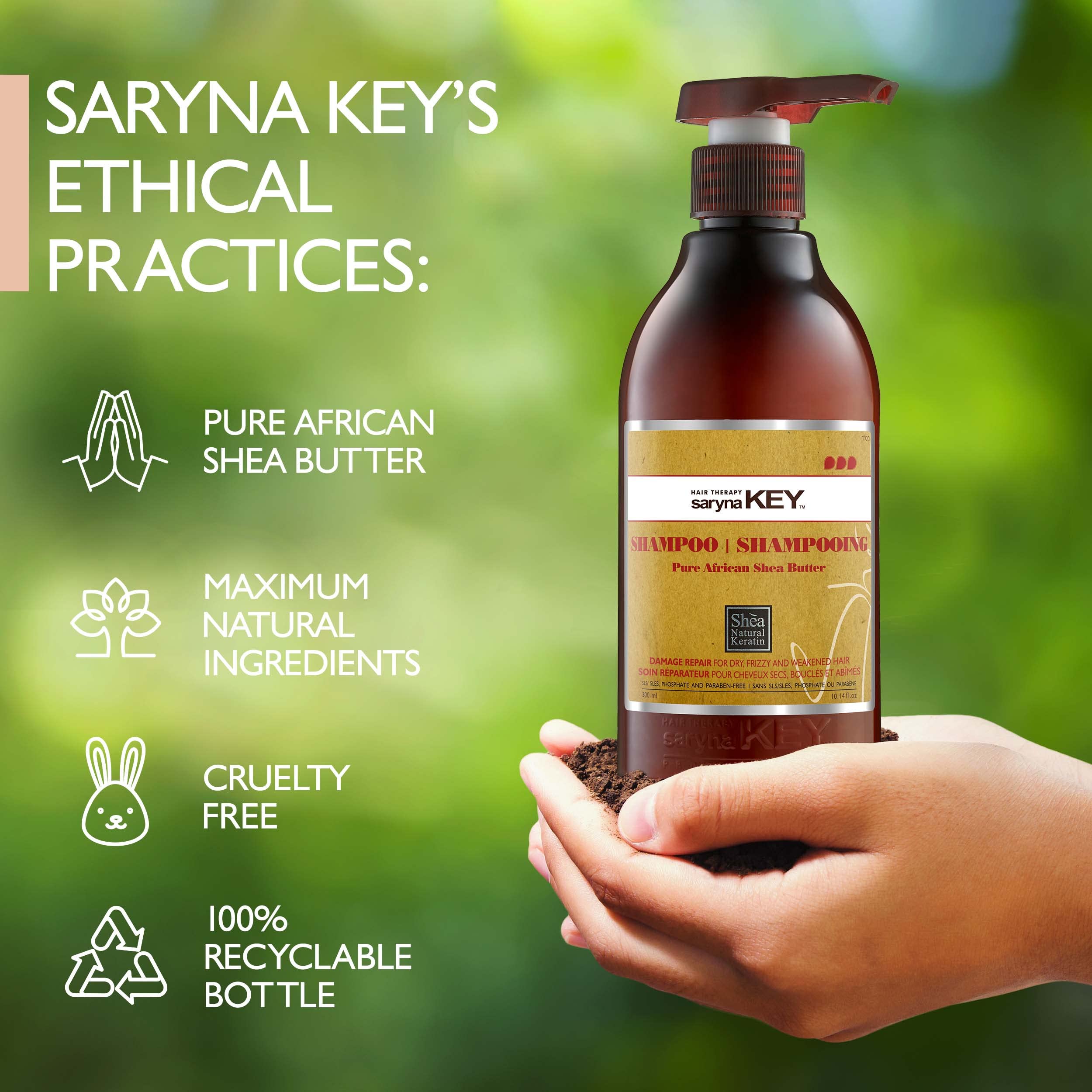 Saryna Key Shampoo for Damaged Hair with Pure African Shea Butter and Body Lotion Gift - - Sulfate Free, No Parabens, Cruelty Free (300ml/10.14oz)