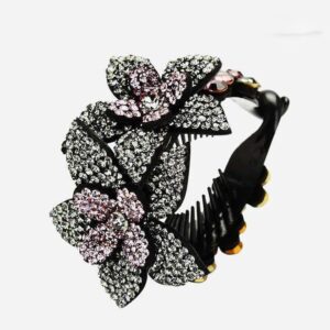 rhinestone flower hair claw ponytail holder women hairpin shark clip crab clips styling headwear for mom(grey)