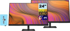 hp 24 inch 1080p computer monitor bundle with docztorm dock, 24" full hd (1920x1080) 75hz anti-glare ips display with built-in speakers, hdmi, vga, displayport, ideal for home and business - pack of 2