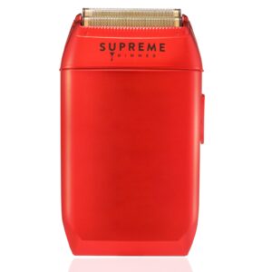 supreme trimmer crunch mens foil shaver stf602 (150 minute run time) men's electric razor | waterproof shaver for short hair or stubble, barber use | red