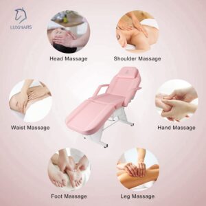 LUXMARS Facial Chair, Tattoo Chair Massage Bed with Hydraulic Stool for Professional Massage Facial Lash Beauty Treatment Spa, Pink