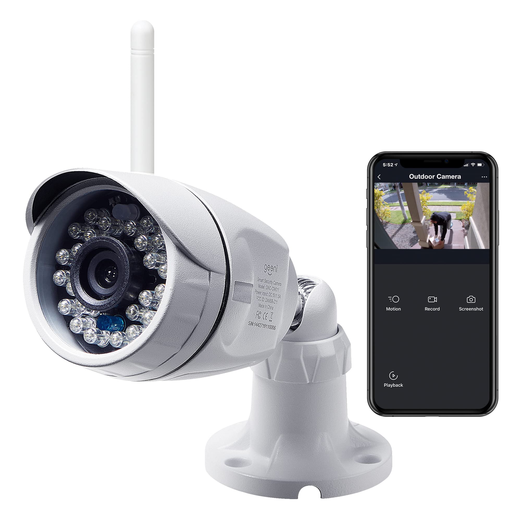 Geeni Hawk HD 1080p Outdoor Security Camera | IP66 Weatherproof WiFi Surveillance with Night Vision, 2-Way Audio, and Motion Detection | Compatible with Alexa and Google Home