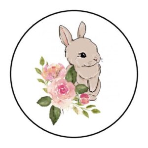 30 pcs easter bunny with flowers​​​​​​ stickers envelope seals labels round tags, stamps sticker for gift cards, envelopes, boxes for holiday, birthday, christmas