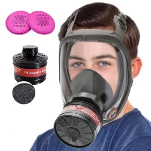 gzyzamz reusable full face gas respirator, anti-fog gas cover organic vapor respirator mask with 40 mm activated carbon filter canister and 2097 particulate filter, for painting, welding, chemical