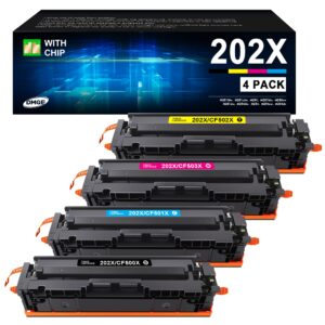 202x toner cartridges - high yield 4 pack compatible replacement for hp 202x toner cartridges, mfp m281fdw toner cartridges for hp color laserjet pro mfp m281fdw m281cdw m281fdn m254dw m254dn | cf500x