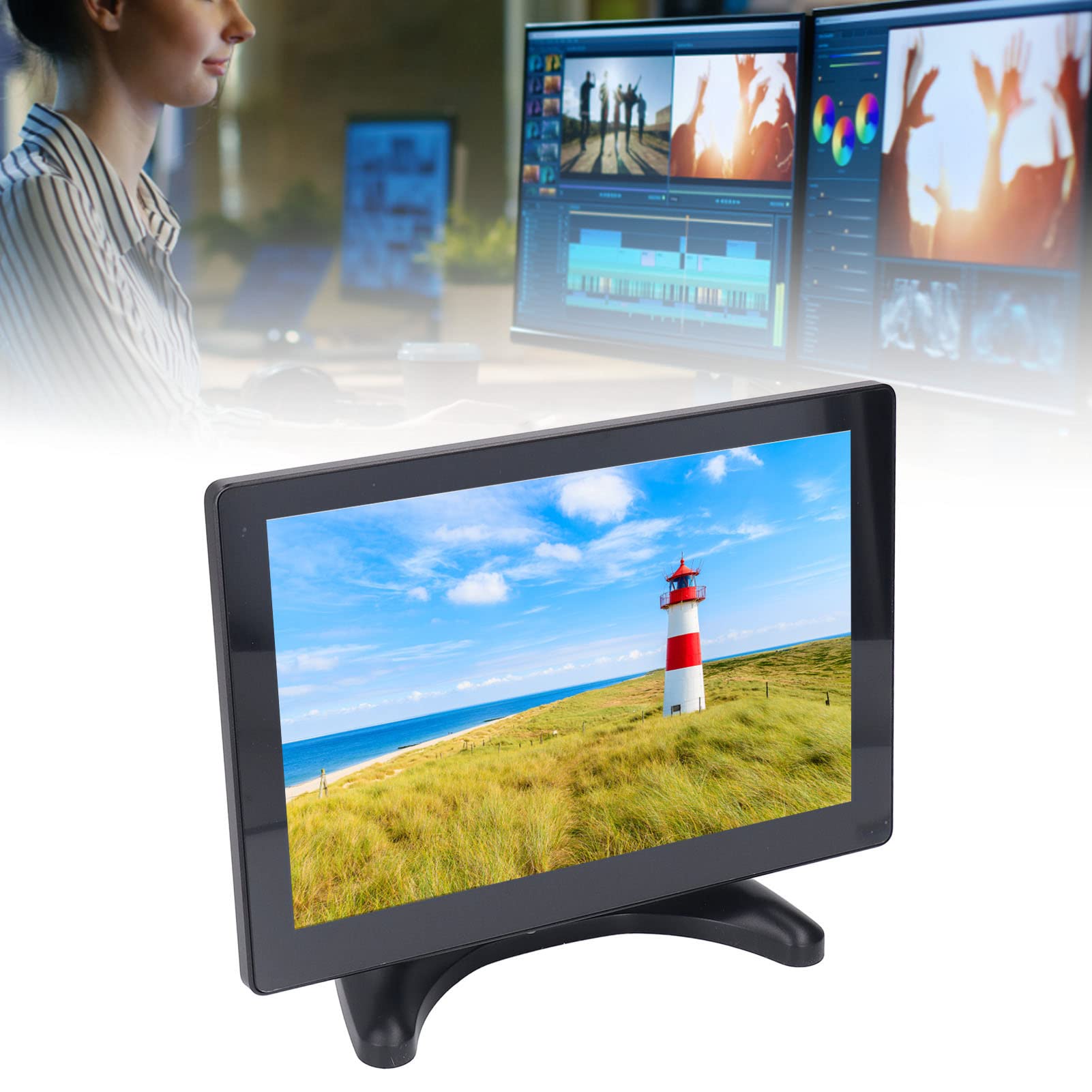 VINGVO Touch Screen Monitor, 100-240V Computers Monitor 10.1in Wide Application Dual Speakers for Games (US Plug)