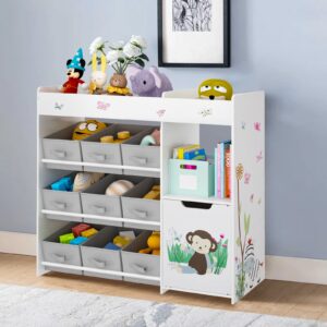 ttview toy storage organizer for kids, toy shelf with 9 storage bins for playroom, children’s room, living room 35.5 x11.8 x 31.5 in