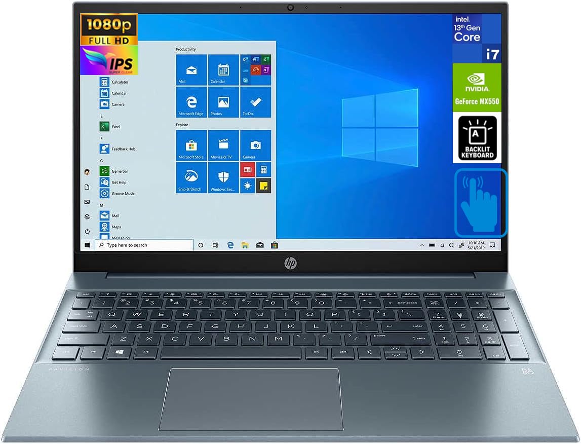 HP Pavilion Laptop 15.6" Touchscreen IPS FHD (Intel i7-1355U, MX550 2GB, 32GB RAM, 1TB PCIe SSD, Backlit KYB, WiFi 6, Bluetooth 5.2, HD Webcam, Win 11 Pro) w/DKZ Hub USB Port Expander