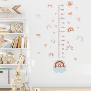 baby growth height chart, rainbow stickers wall chart peel and stick nursery ruler wall decals for kids