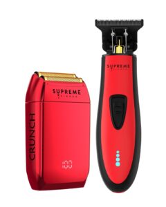 supreme trimmer 2-in-1 dlc t-shaper trimmer & crunch foil shaver | stf602 electric razor & st5215 beard trimmer barber haircut kit | red