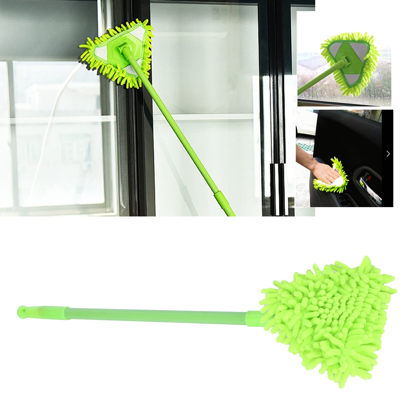 OKJHFD Professional Microfiber Mop,Extendable Mop 180 Degree Rotatable Triangular Cleaning Mop, Lightweight Design for Home Wall Ceiling Floor Cleaning(Green)