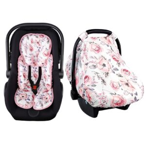 baby carseat head & body support, carseat cover girls, infant headrest cushion, newborn car seat canopy, pink floral