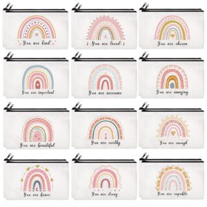 24 pcs rainbow cosmetic bags motivational quotes makeup bag inspirational makeup pouch with zipper inspirational gifts for women coin purse for teacher graduation birthday party (motivational)