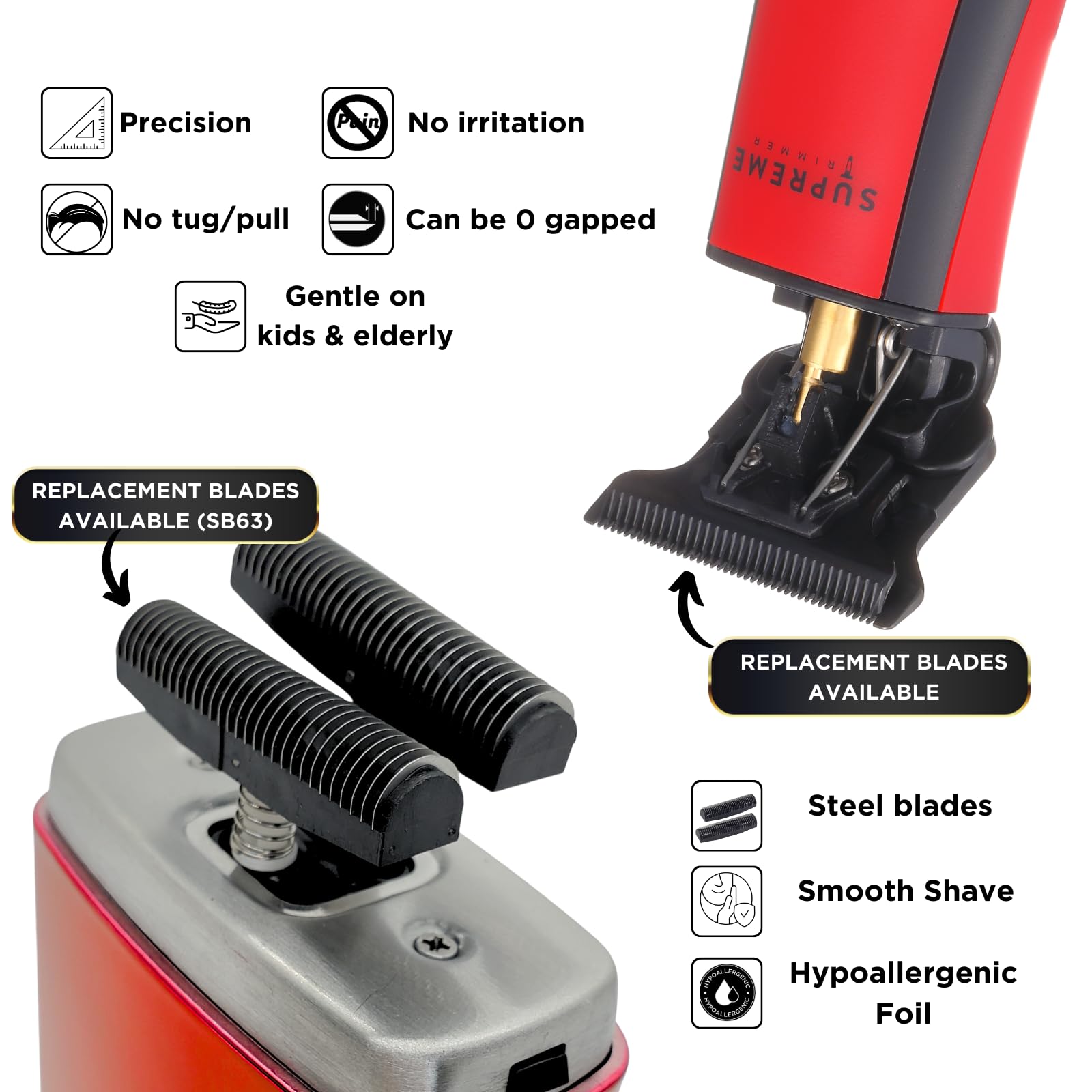 Supreme Trimmer 2-in-1 DLC T-Shaper Trimmer & Crunch Foil Shaver | STF602 Electric Razor & ST5215 Beard Trimmer Barber Haircut Kit | Red