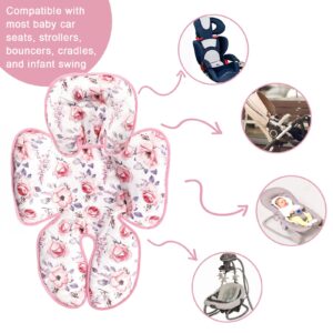 Baby Carseat Head & Body Support, Carseat Cover Girls, Infant Headrest Cushion, Newborn Car Seat Canopy, Pink Floral