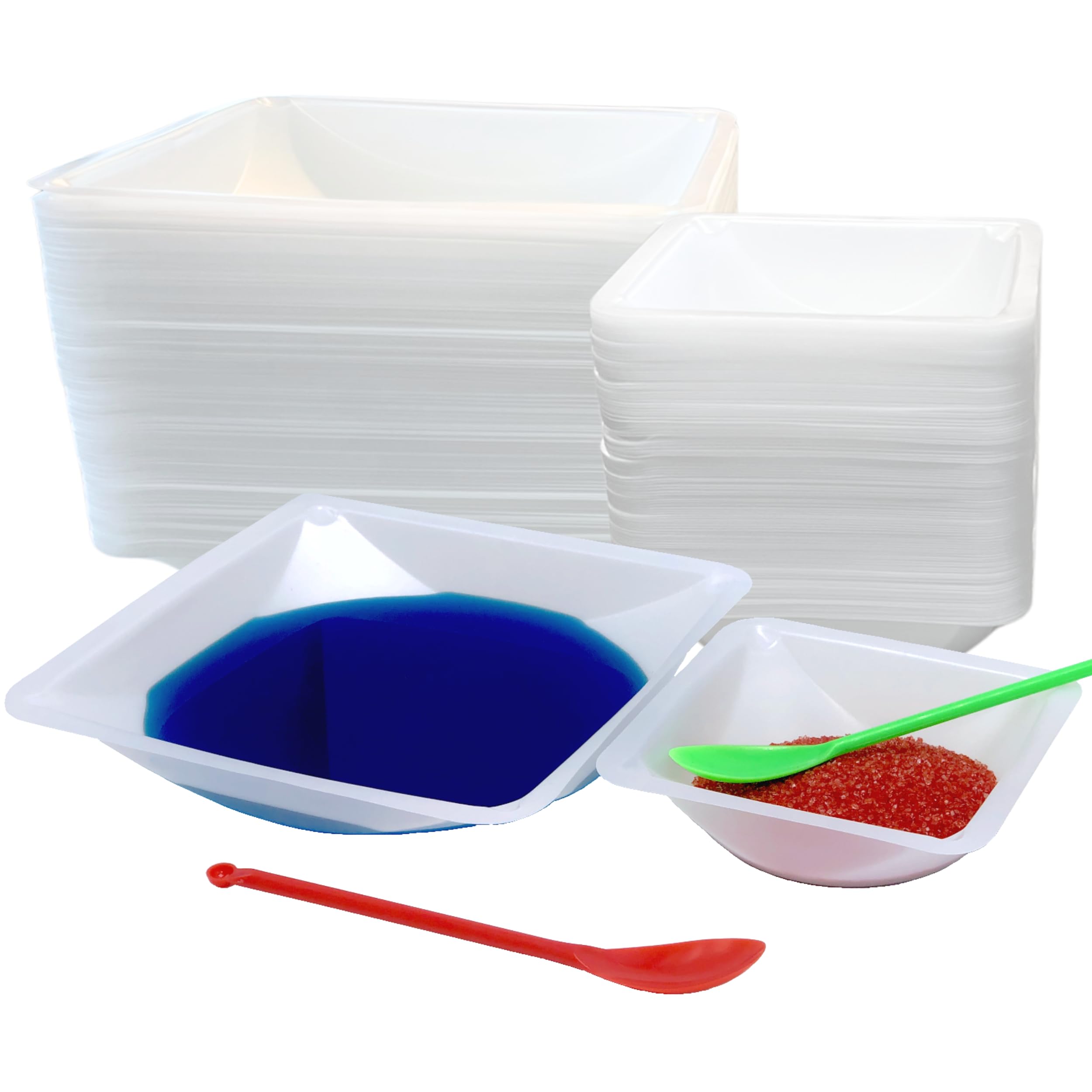 Pure Ponta Weigh Boats - 125pk Medium & 125pk Large Square Plastic Disposable Trays for Scale - 100ml & 330ml Lab Dishes