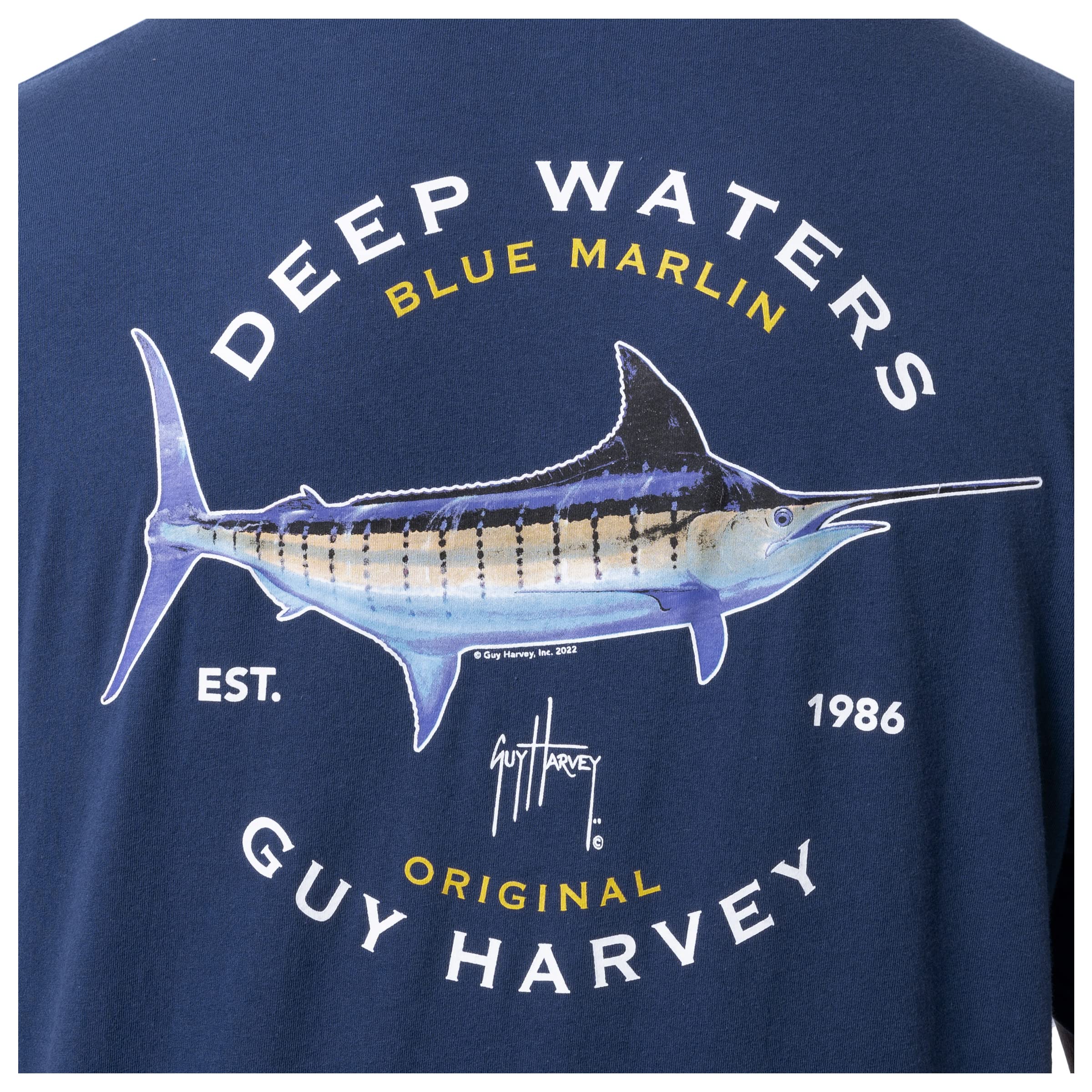 Guy Harvey Men’s Billfish Collection Short Sleeve T-Shirt, Estate Blue/Deep Waters, Large