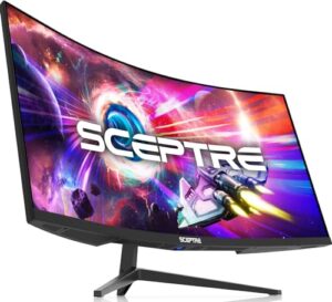 sceptre 34-inch curved ultrawide wqhd monitor 3440 x 1440 r1500 up to 165hz displayport x2 99% srgb 1ms picture by picture, machine black 2023 (c345b-qut168)