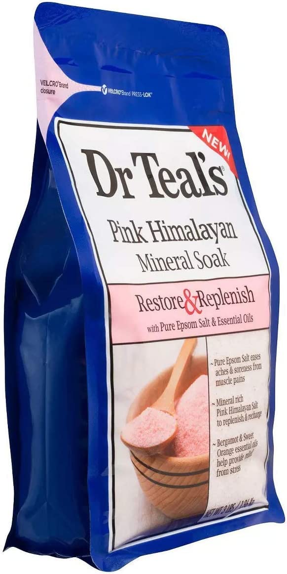 Dr. Teals Pink Himalayan Pure Epsom Salt Soaking Solution (2 Bag, 6lbs Total) - Restore & Replenish with Bergamot & Sweet Orange Essential Oils - Relieves Daily Stress and Soothes The Mind & Senses