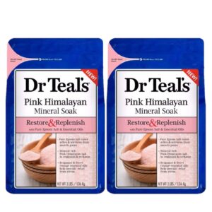 dr. teals pink himalayan pure epsom salt soaking solution (2 bag, 6lbs total) - restore & replenish with bergamot & sweet orange essential oils - relieves daily stress and soothes the mind & senses