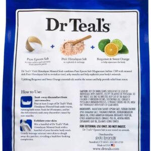 Dr. Teals Pink Himalayan Pure Epsom Salt Soaking Solution (2 Bag, 6lbs Total) - Restore & Replenish with Bergamot & Sweet Orange Essential Oils - Relieves Daily Stress and Soothes The Mind & Senses