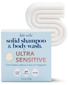 kitsch 2-in-1 shampoo bar & body wash bar for sensitive scalp & skin, made in us, ultra sensitive shampoo bars for hair & body, vegan soap bar, 5 ingredients only, scent free, paraben free, 3.2oz