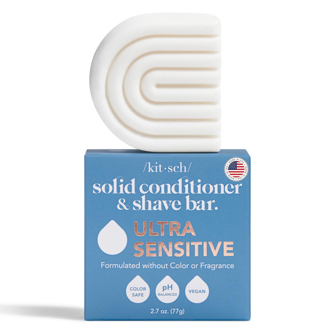 Kitsch 2-in-1 Conditioner & Shave Bar for Sensitive Scalp & Skin, Made in US, Ultra Sensitive Conditioner for Moisturizing & Anti-Irritation of Scalp, 5 Ingredients Only, Scent Free, 2.7oz