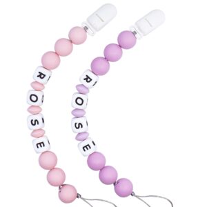 panny & mody customizable stroller clip personalized name, personalized stroller clip with name(2 packs) (light pink + lavender)