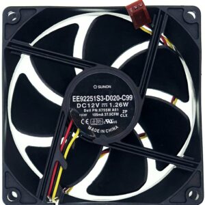 by Sunon EE92251S3-D020-C99 PVA092G12M Rear Case Computer Cooling Fan for Dell Vostro 200 400 430 460 470 Mini Tower RKC55 X755M XPS 8300 8500 8700 DC12V 3-Pin 92x92x25mm