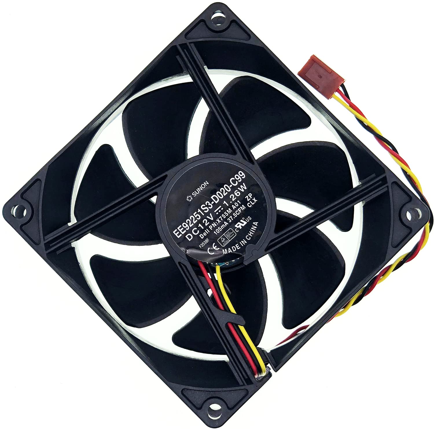 by Sunon EE92251S3-D020-C99 PVA092G12M Rear Case Computer Cooling Fan for Dell Vostro 200 400 430 460 470 Mini Tower RKC55 X755M XPS 8300 8500 8700 DC12V 3-Pin 92x92x25mm