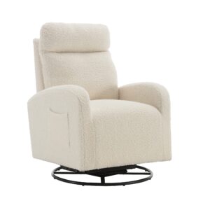 homsof swivel glider rocker recliner, white teddy rocking chair for nursery, modern lounge chair for living room