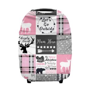 personalized baby car seat cover for girls, custom nursing covers for breastfeeding with name, infant stroller cover, baby carseat canopy for newborn, multiuse car seat canopies, woodland deer pink